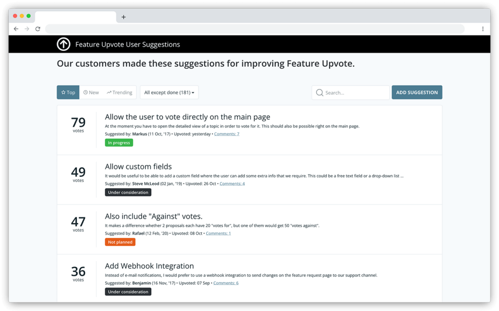 UserVoice Alternative - Feature Upvote