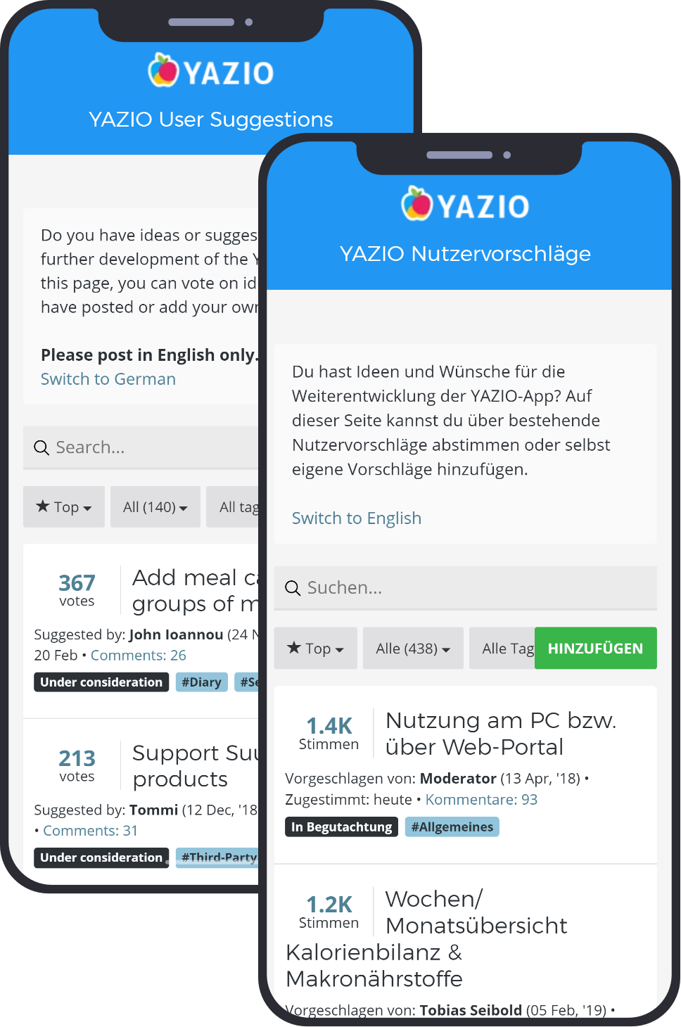 YAZIO and Feature Upvote
